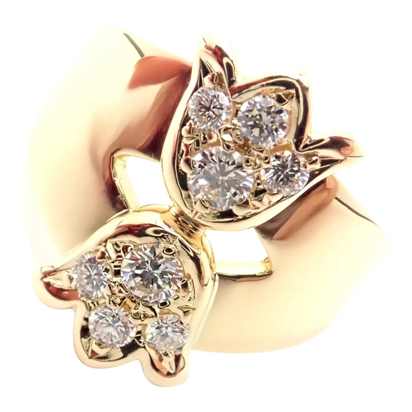 Christian Dior 18k Yellow Gold Diamond Flower Tulip Band Ring, size 5. ...