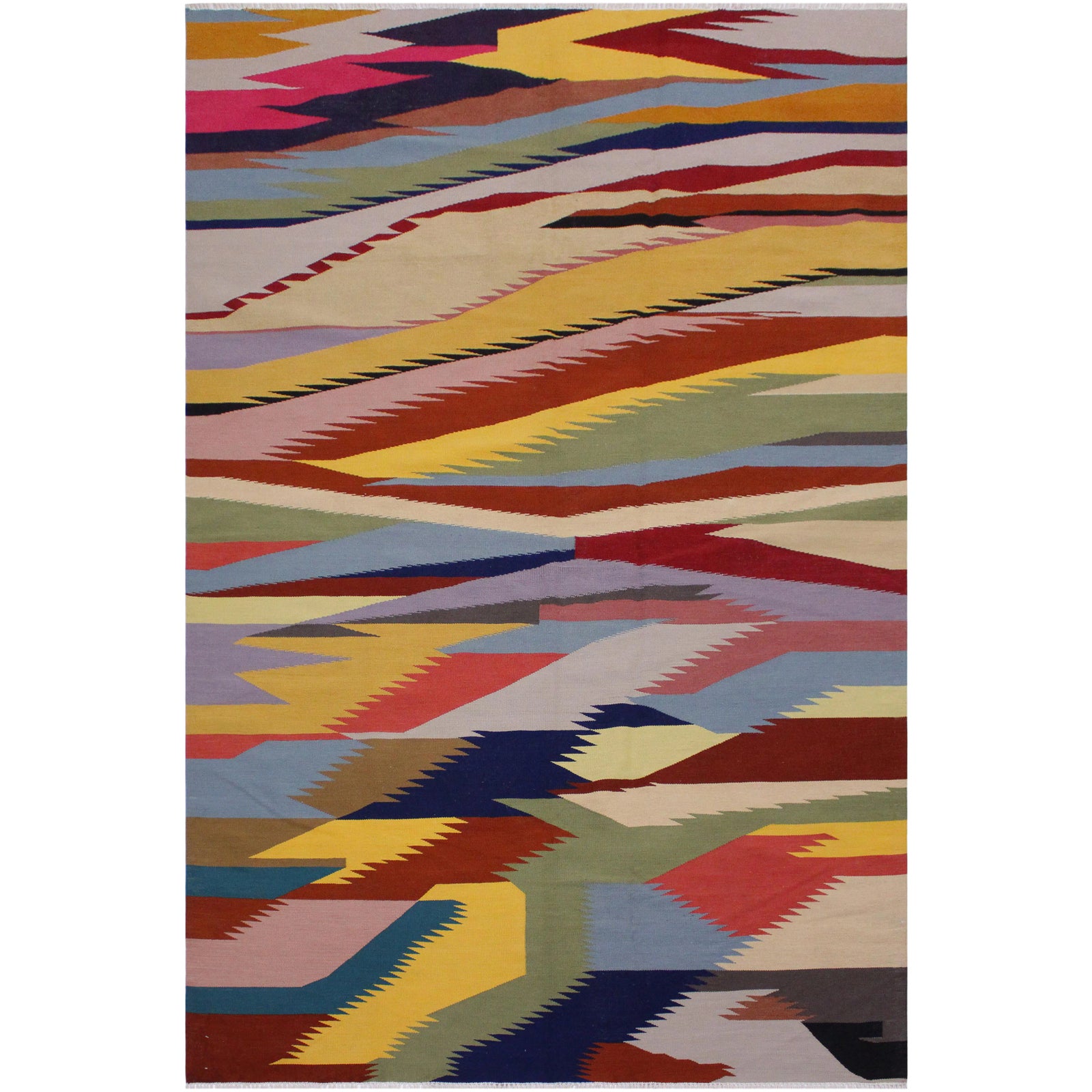 Contemporary Abstract Kilim Gray/Blue Hand-Woven Rug - 5'11 X 9'0 ...