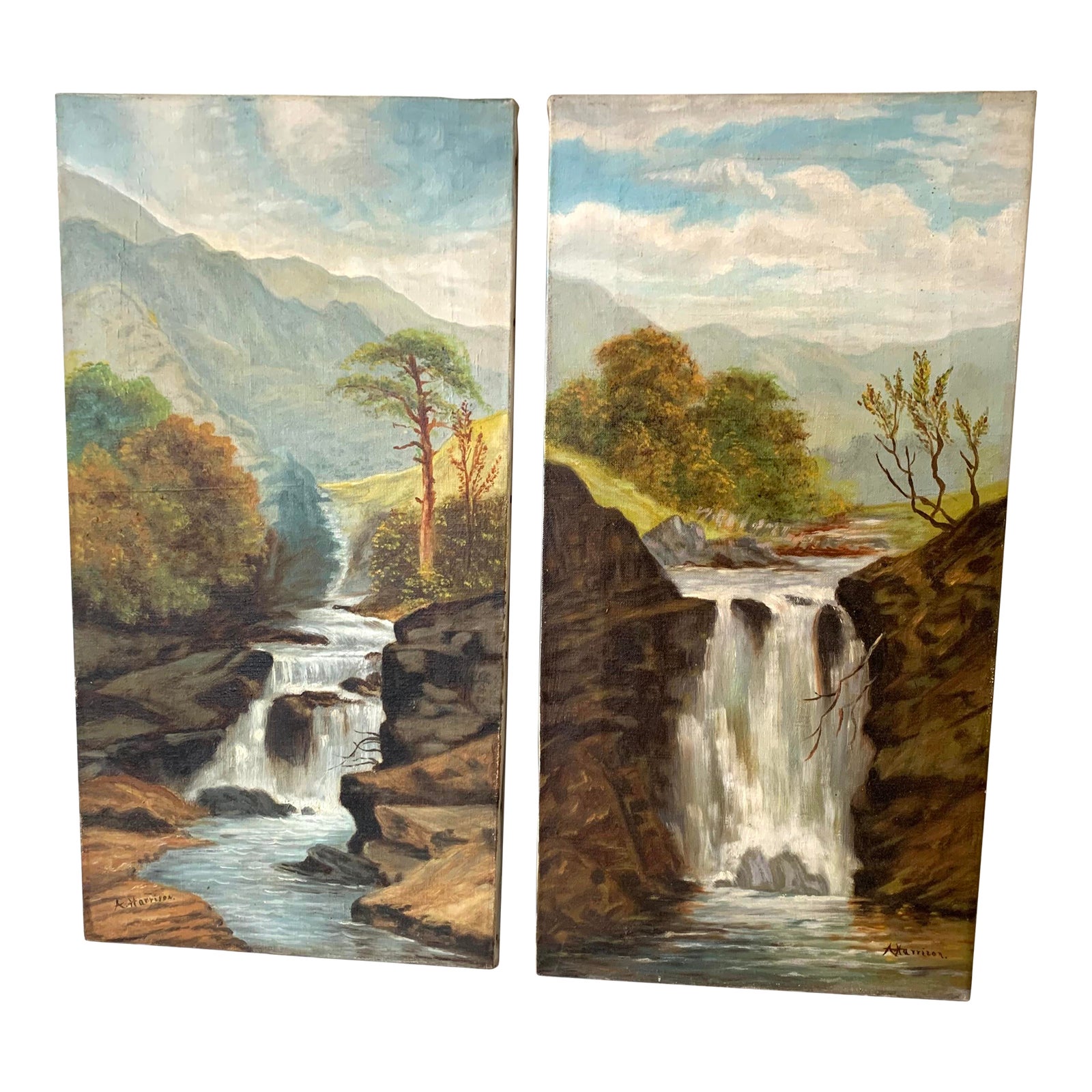 Antique Landscape Paintings Late 19th Century Waterfall | Chairish