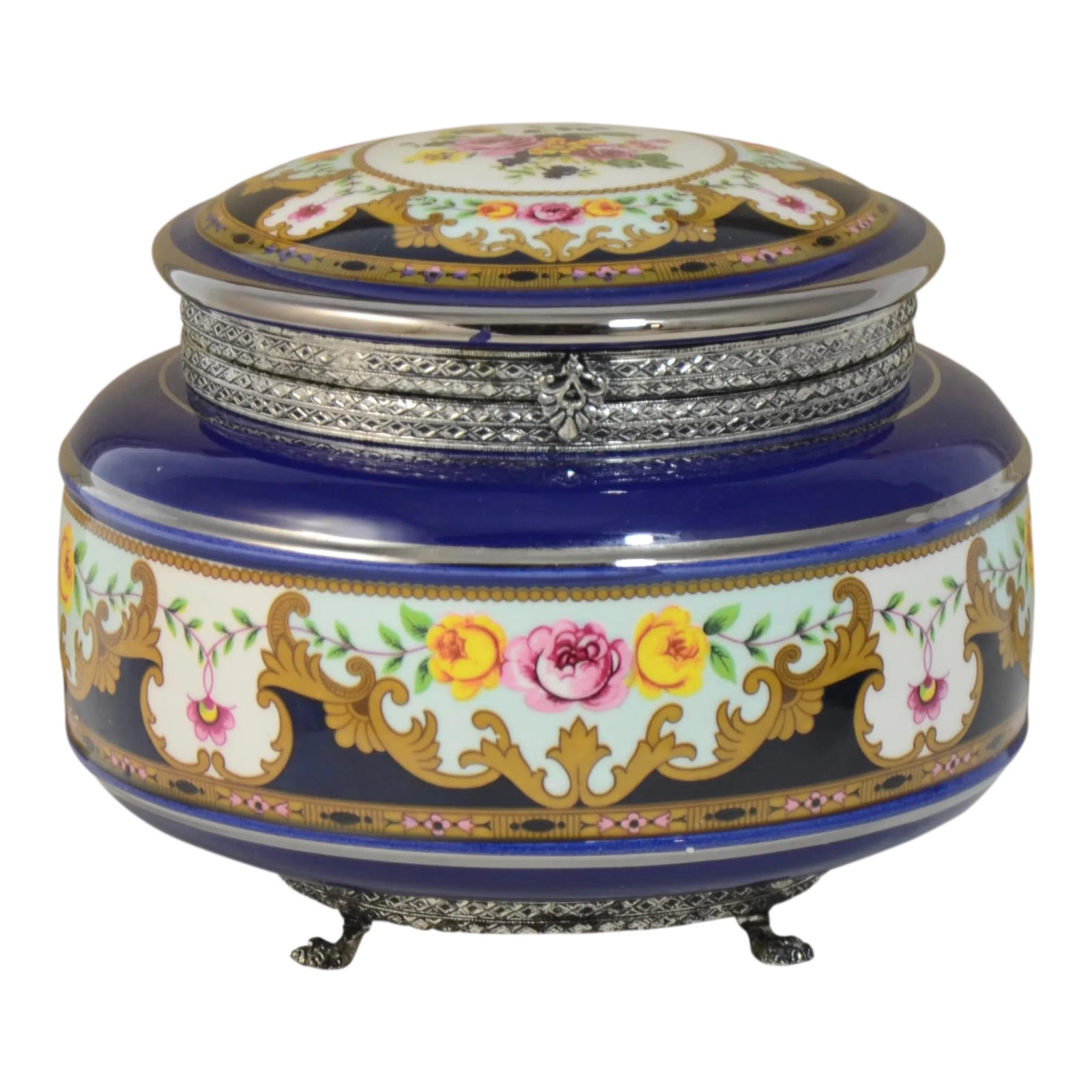 Cobalt Blue Round Italian Porcelain Box | Chairish