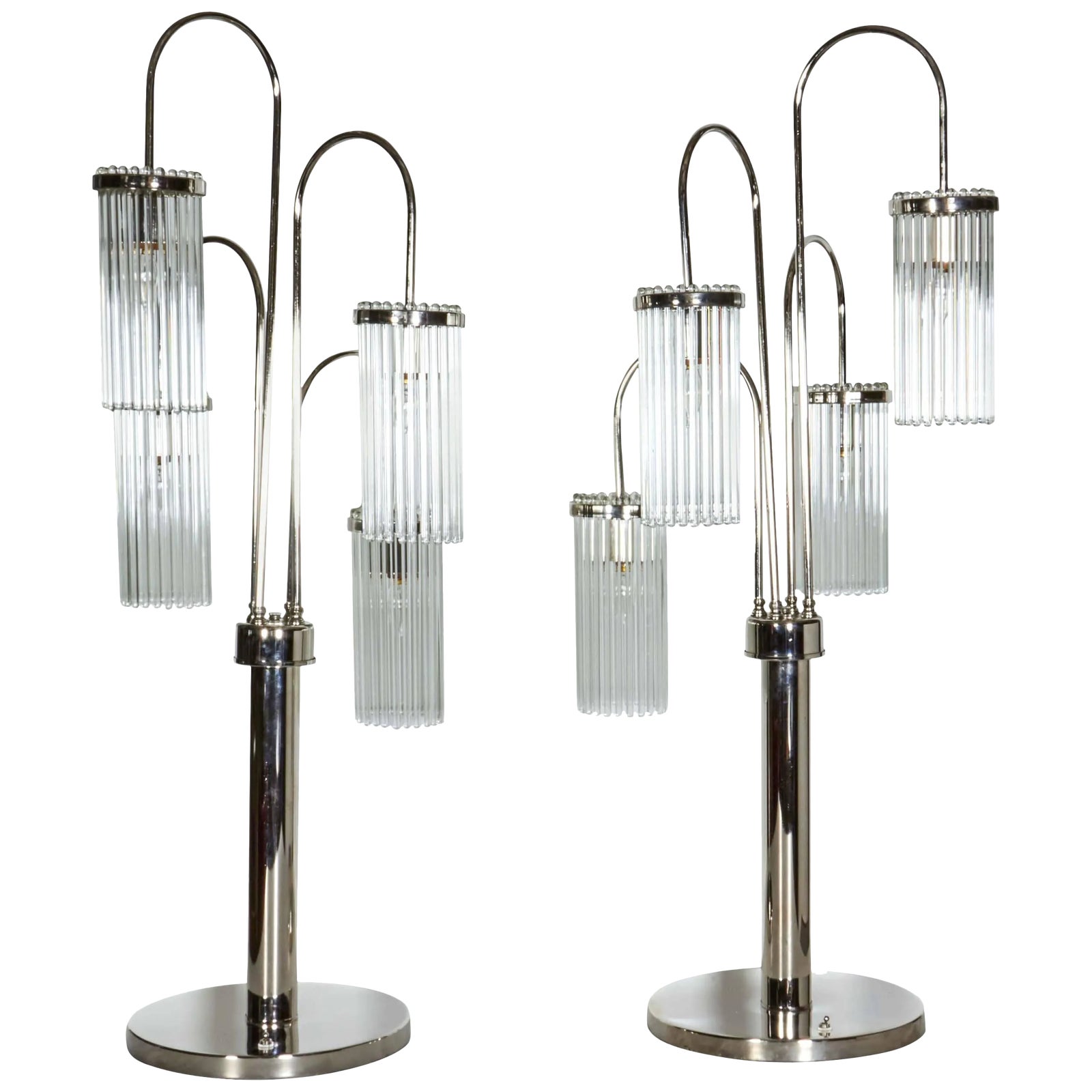 Modernist Tall Polished Nickel and Glass Rod Table Lamps - a Pair ...