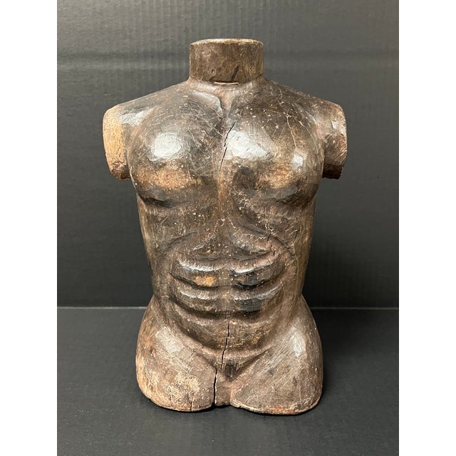 Mid 20th Century Carved Solid Wood Male Torso Sculpture | Chairish