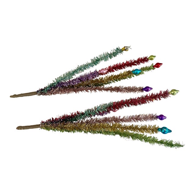 Multi-Color Christmas Tree Pick With Ornament Ends, Set of 2 | Chairish