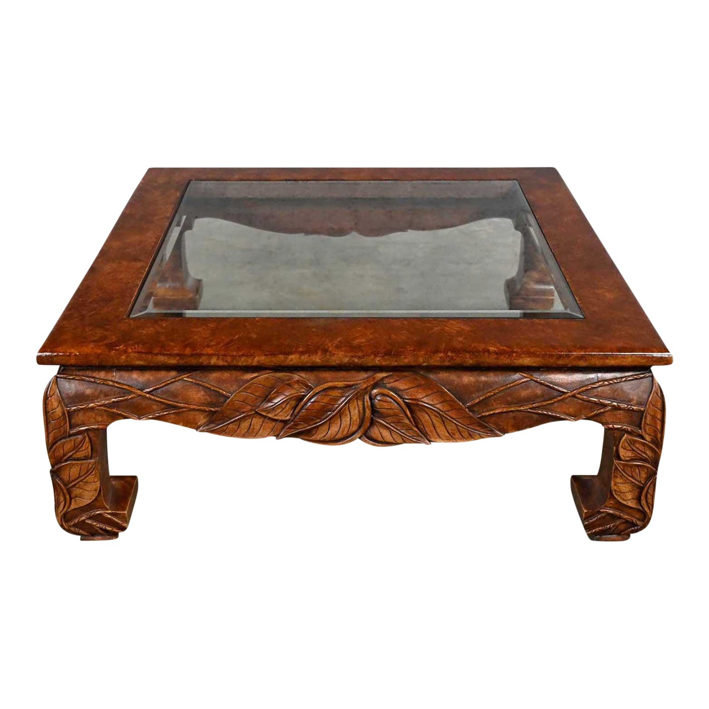 Vintage Chinoiserie Ming Style Chow Leg Carved Square Coffee Table by ...