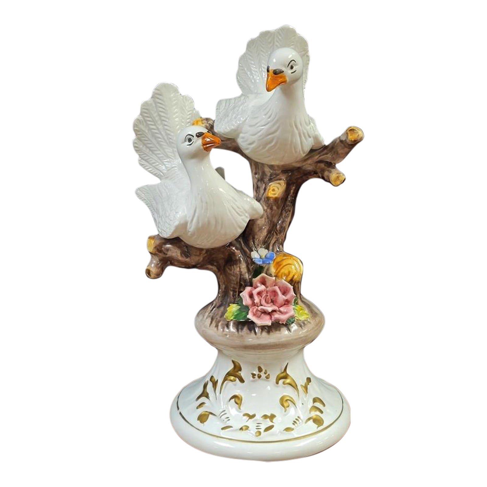 Tall Vintage Italian Capodimonte Doves Centerpiece Figurine Statue ...