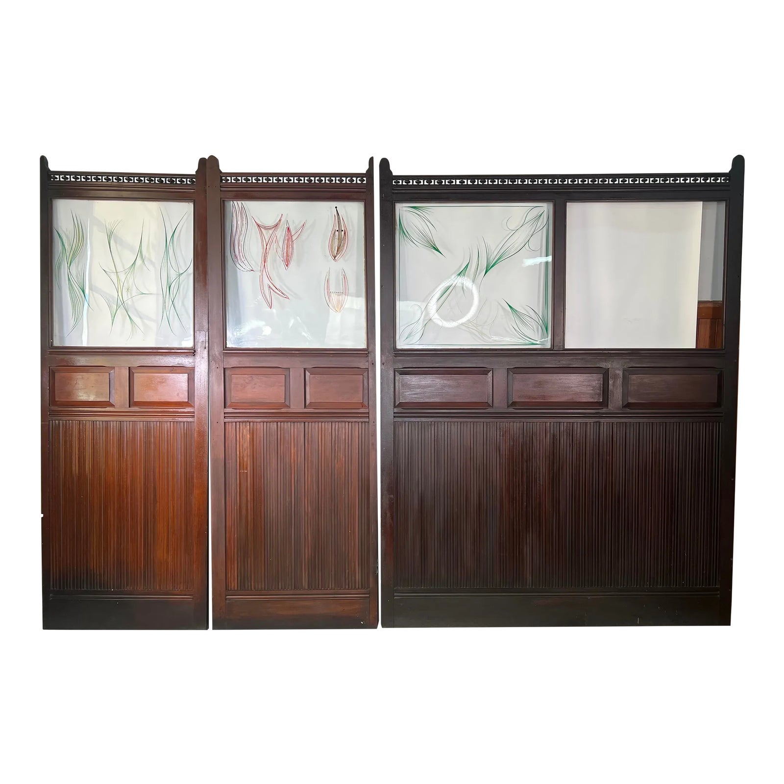 Victorian Glass and Wood Panels / Room Dividers - Set of 3 | Chairish