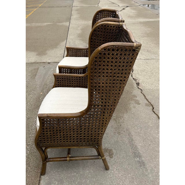 Pair of Vintage Boho Chic Double Cane Wing Chairs | Chairish