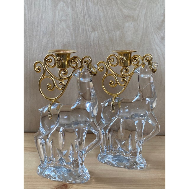 Vintage Gorham Holiday Reindeer Crystal Taper Candle Holders- a Pair ...