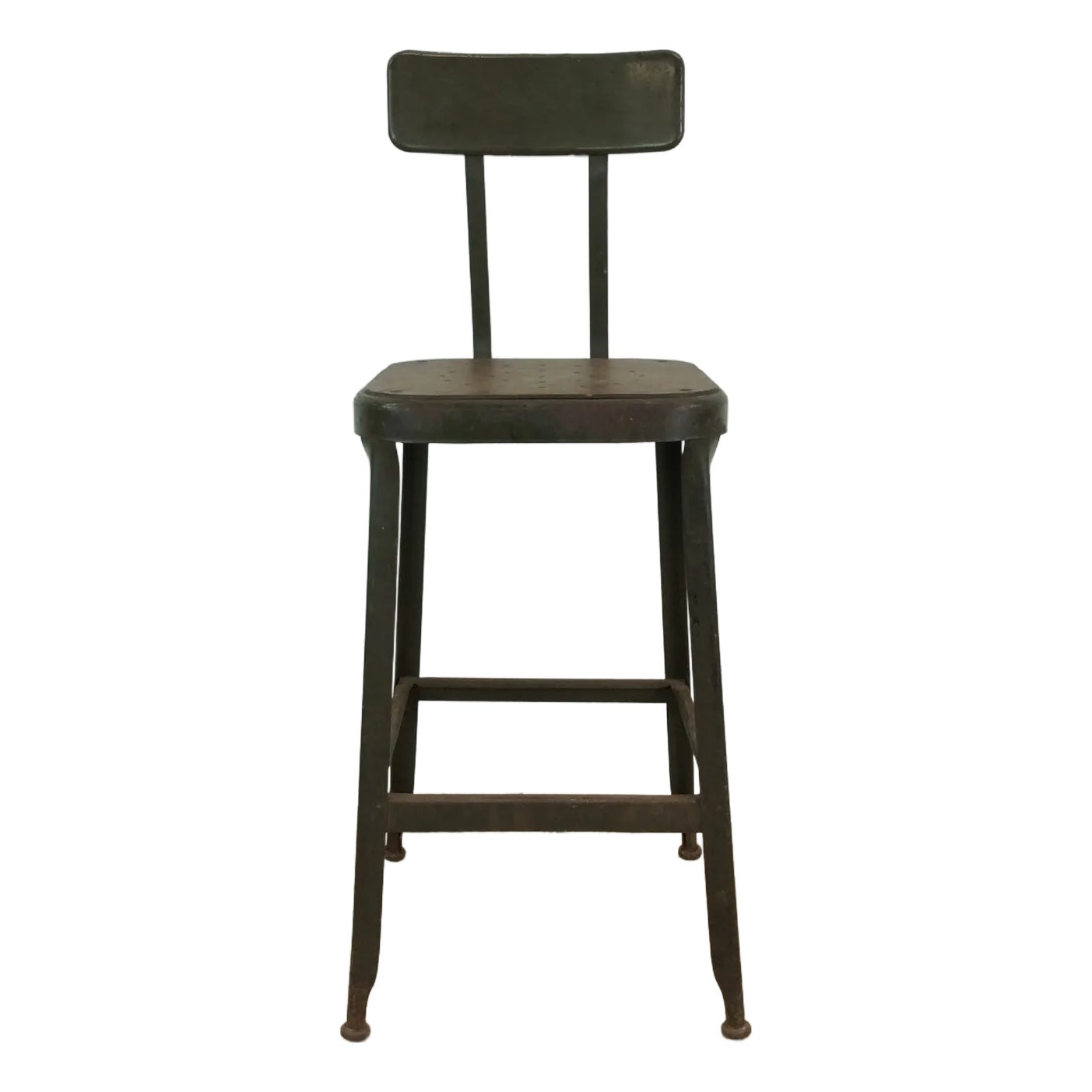 Mid Century Industrial Style Stool With Vintage Green Paint | Chairish