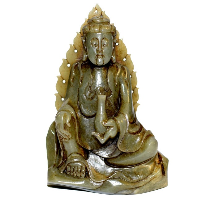19th Century Nephrite Jade Buddha Statue | Chairish