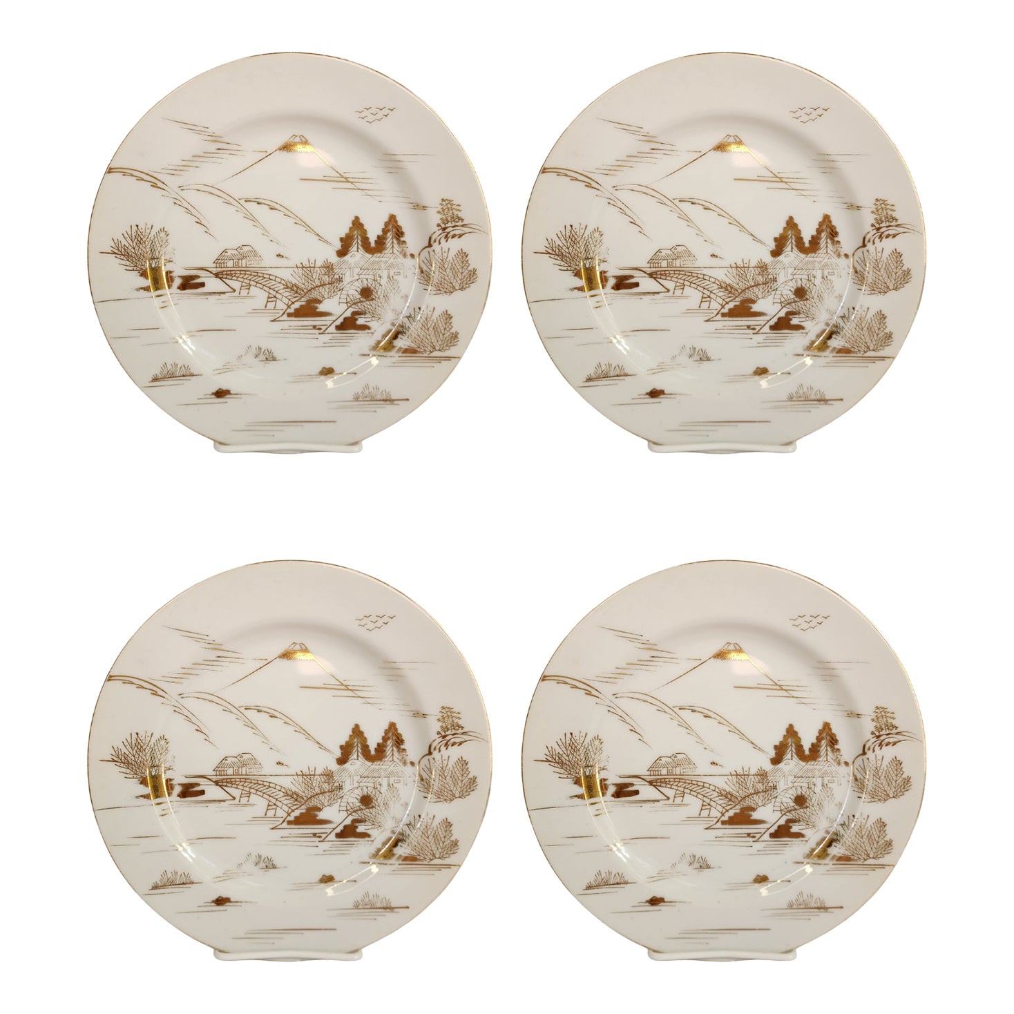 Vintage Kutani Mt. Fuji Plates – Hand-Painted Gold & White Porcelain ...