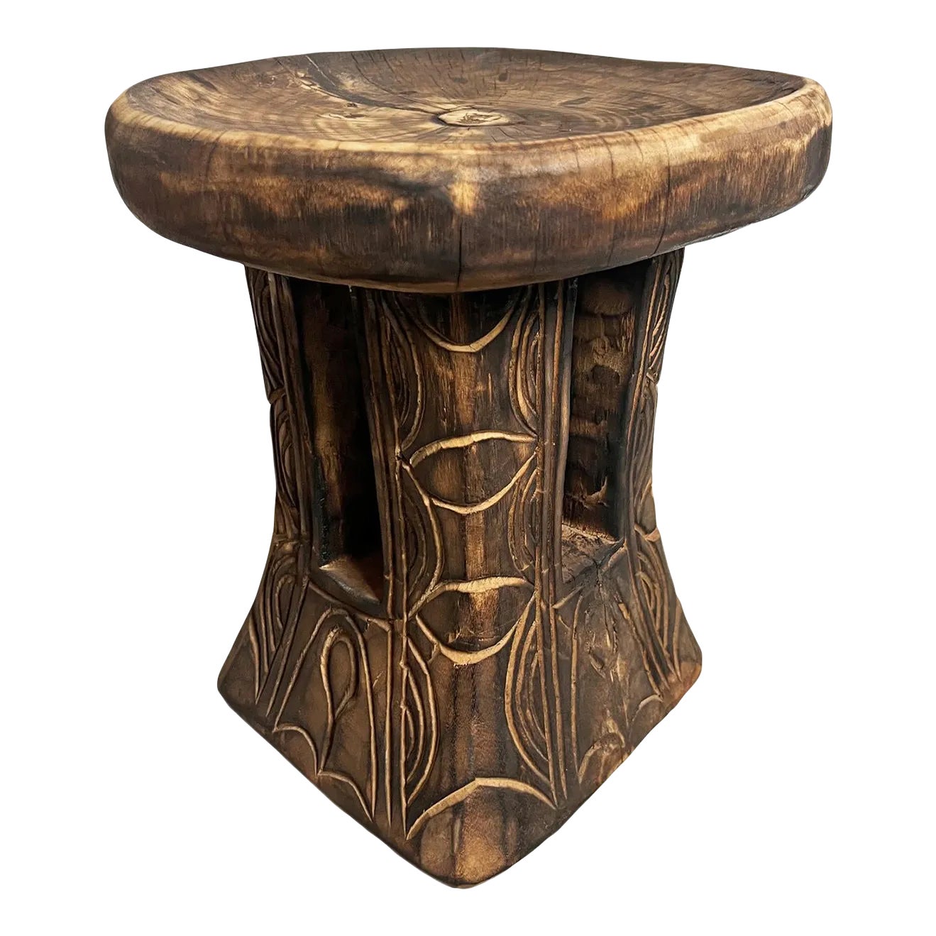 Vintage Bamileke Burn Pedestal Stool | Chairish