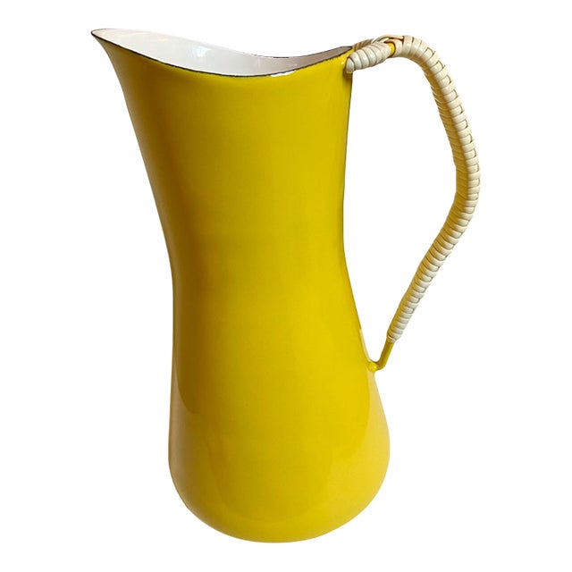 Vintage Mid-Century Modern Yellow Enamelware Dansk Pitcher With Wrapped ...