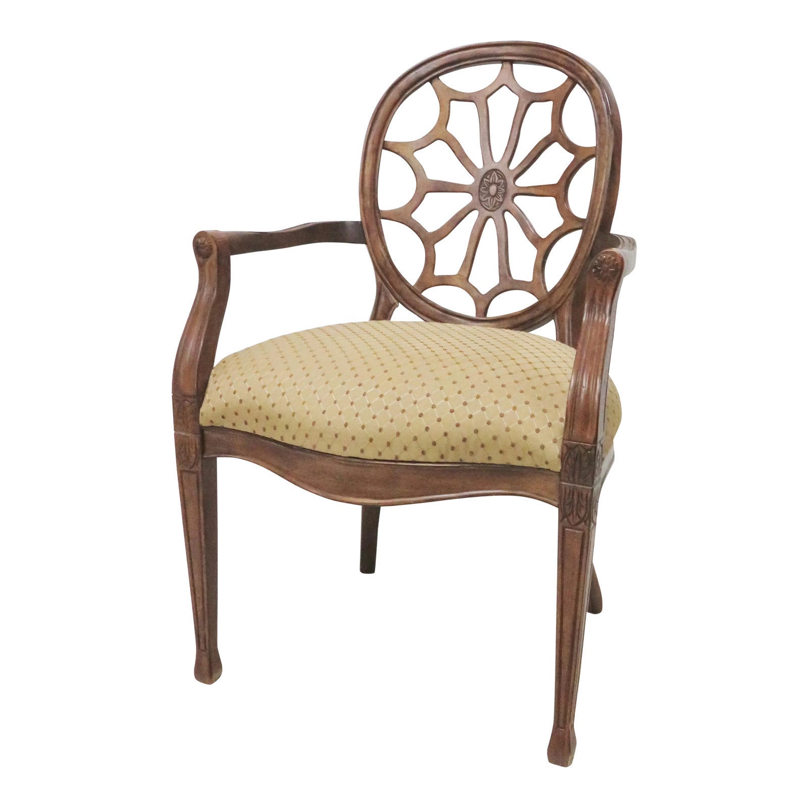 Walnut French Style Pinwheel Back Arm Chair | Chairish