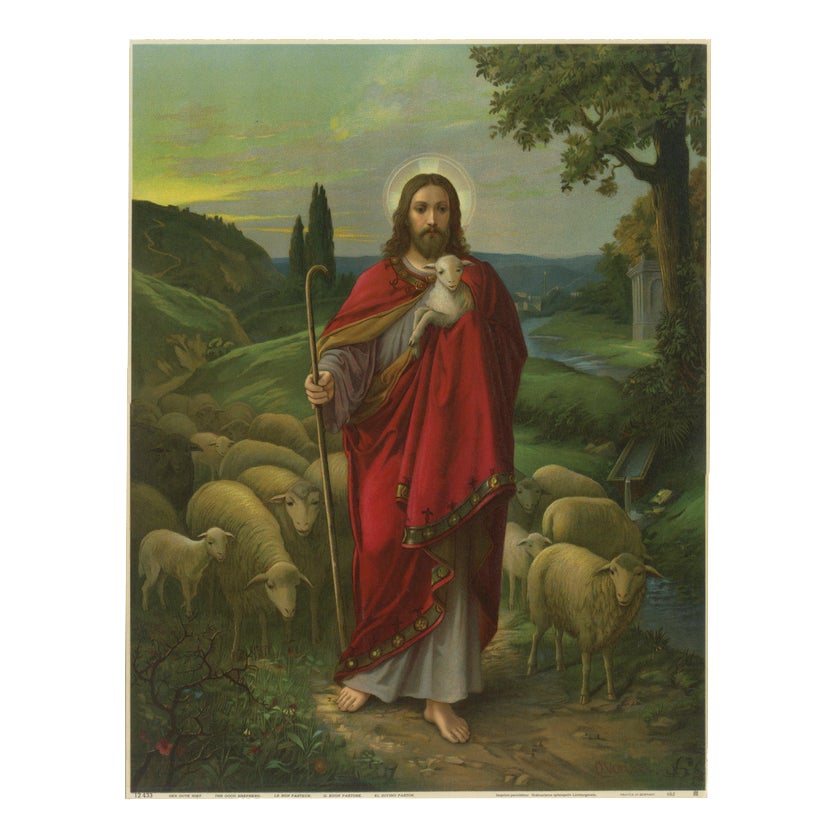 Christ the Shepherd, 1900s, Catholic Chromolithograph | Chairish