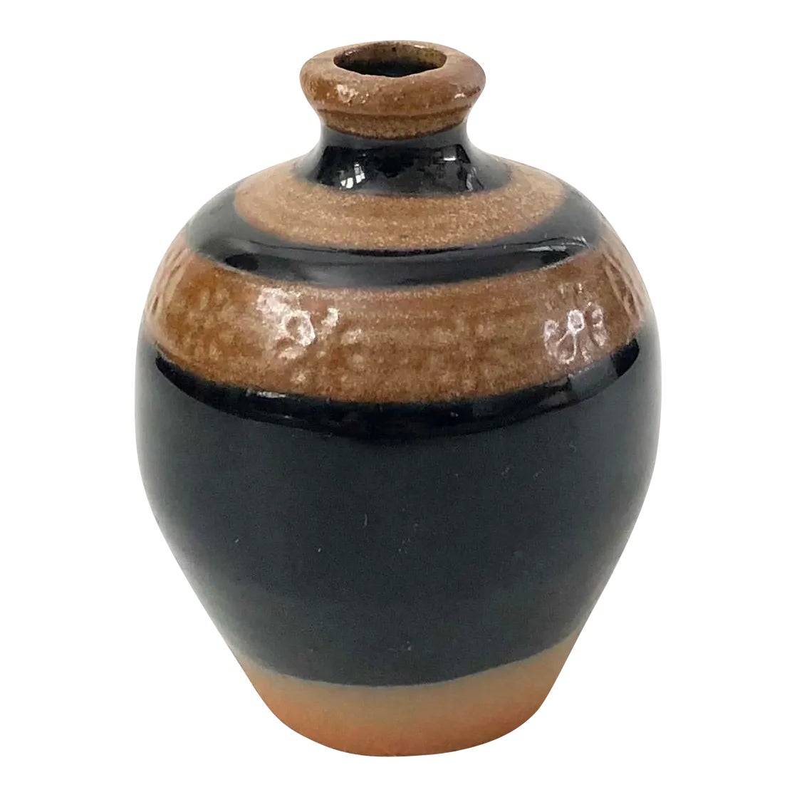 Vintage Dark Blue Two Tone Pottery Bud Vase | Chairish