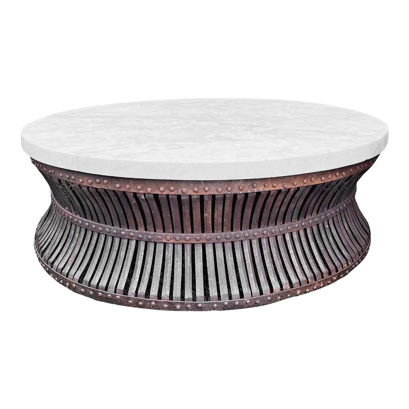 White Marble & Iron Hourglass Coffee Table | Chairish