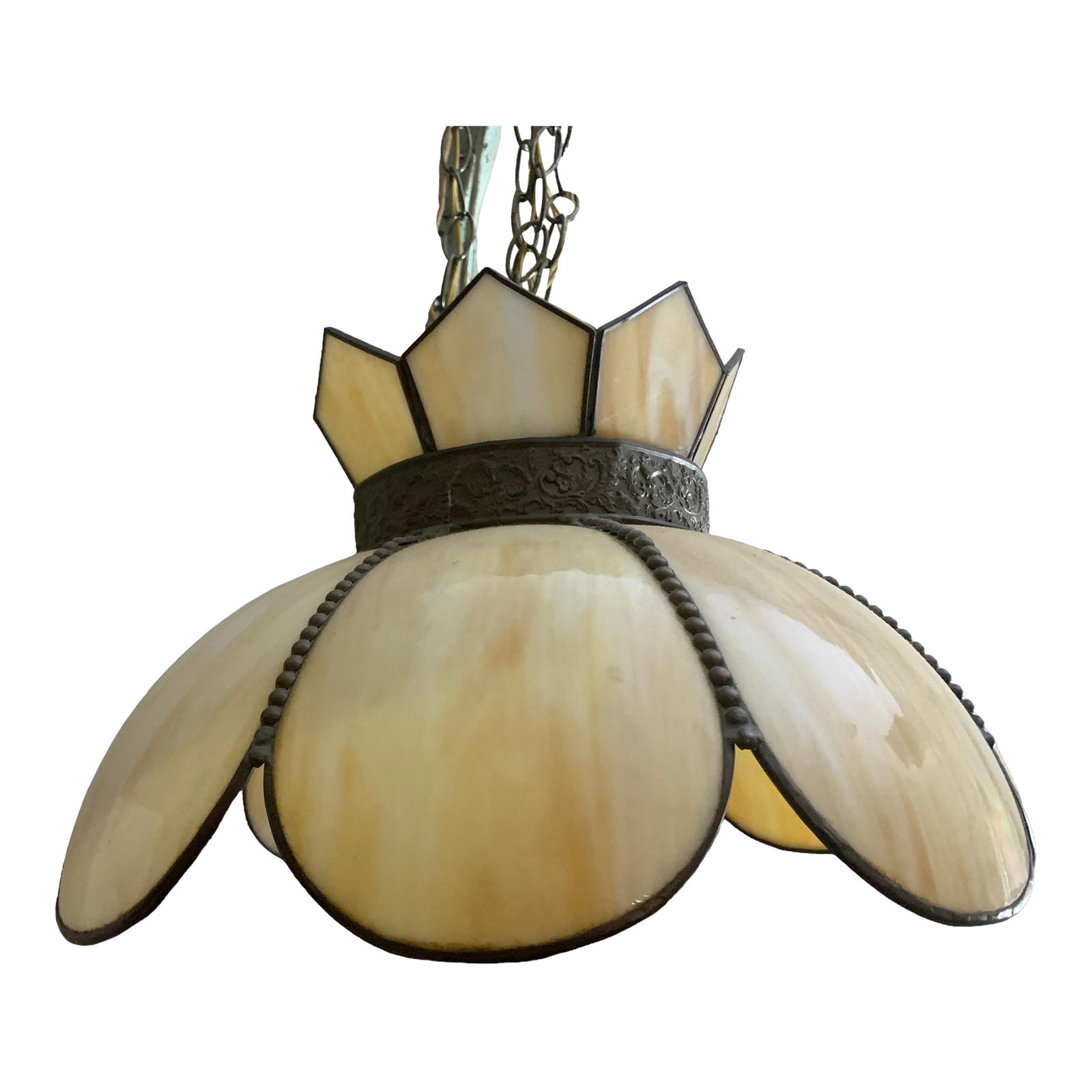 Vintage Mid-Century Modern 8 Panel Slag Glass Tulip Hanging Light ...