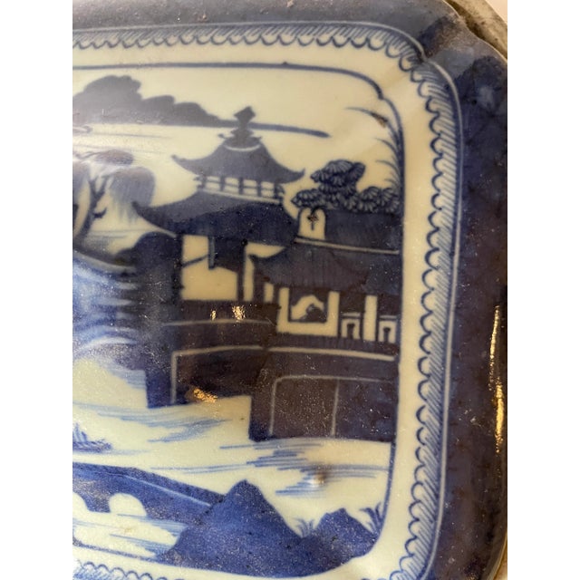 18th Century Chinese Export Blue White Canton Ware Covered Dish | Chairish