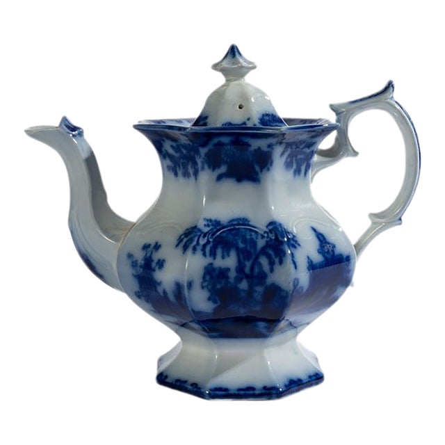 19th Century Flow Blue Teapot Alcock Scinde Pattern Circa 1840s | Chairish