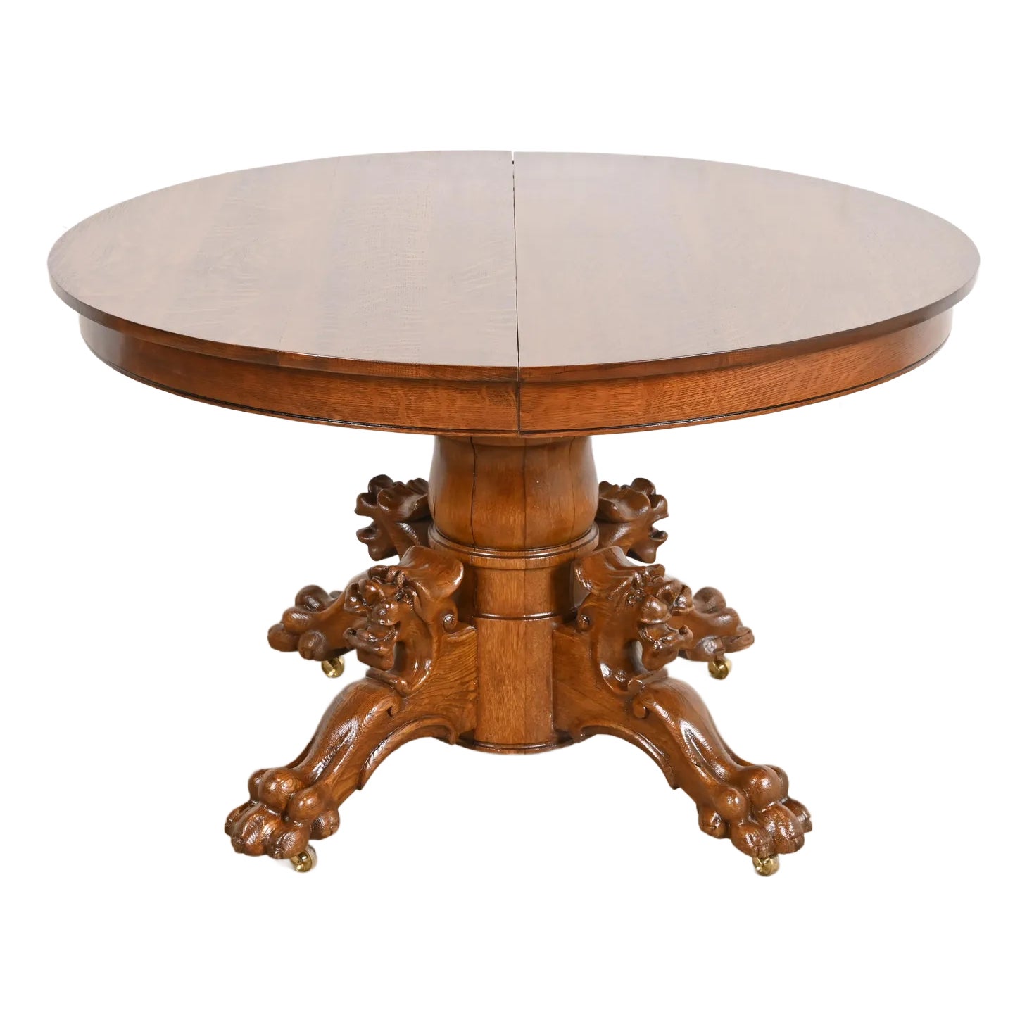 R. J. Horner Antique Victorian Oak Pedestal Extension Dining Table With ...