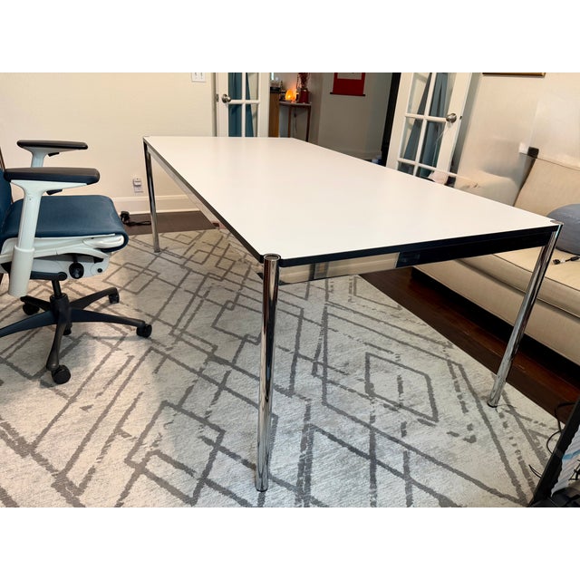 Contemporary Large Modular Desk / Table – White & Chrome Attributed to ...