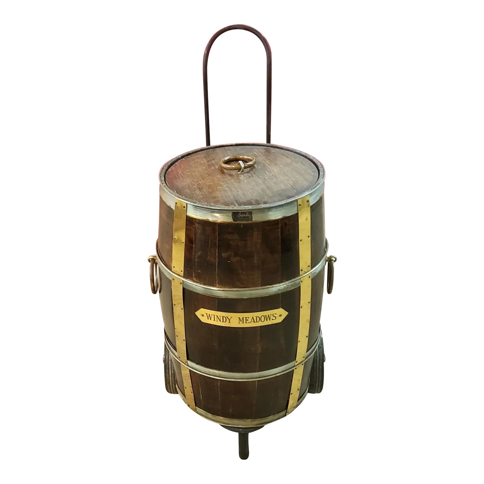 Vintage Santiq Oak Barrel Cooler on Cart | Chairish