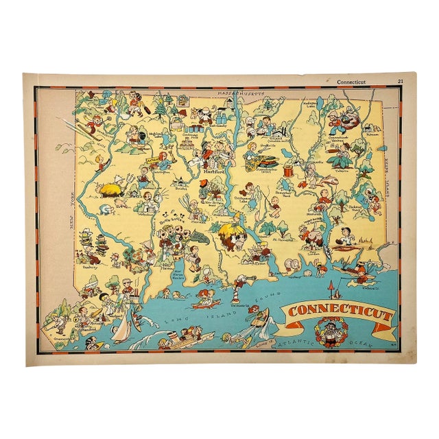 Vintage Map of Connecticut, 1935 | Chairish