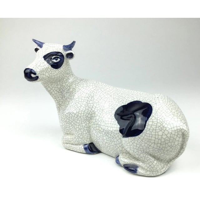 Vintage Hand Fired Artisan Pottery Cow From the Manger | Chairish