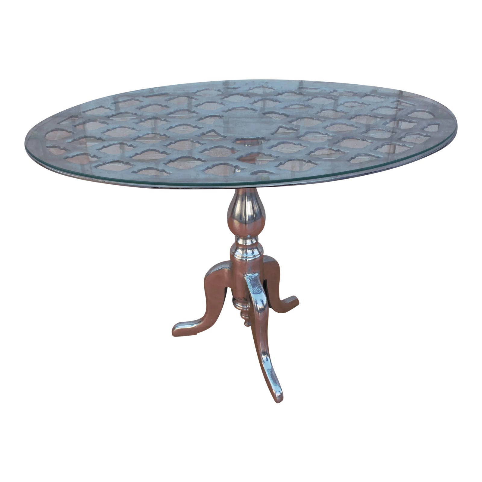 Vintage Oval Aluminum Glass Top Side Table | Chairish