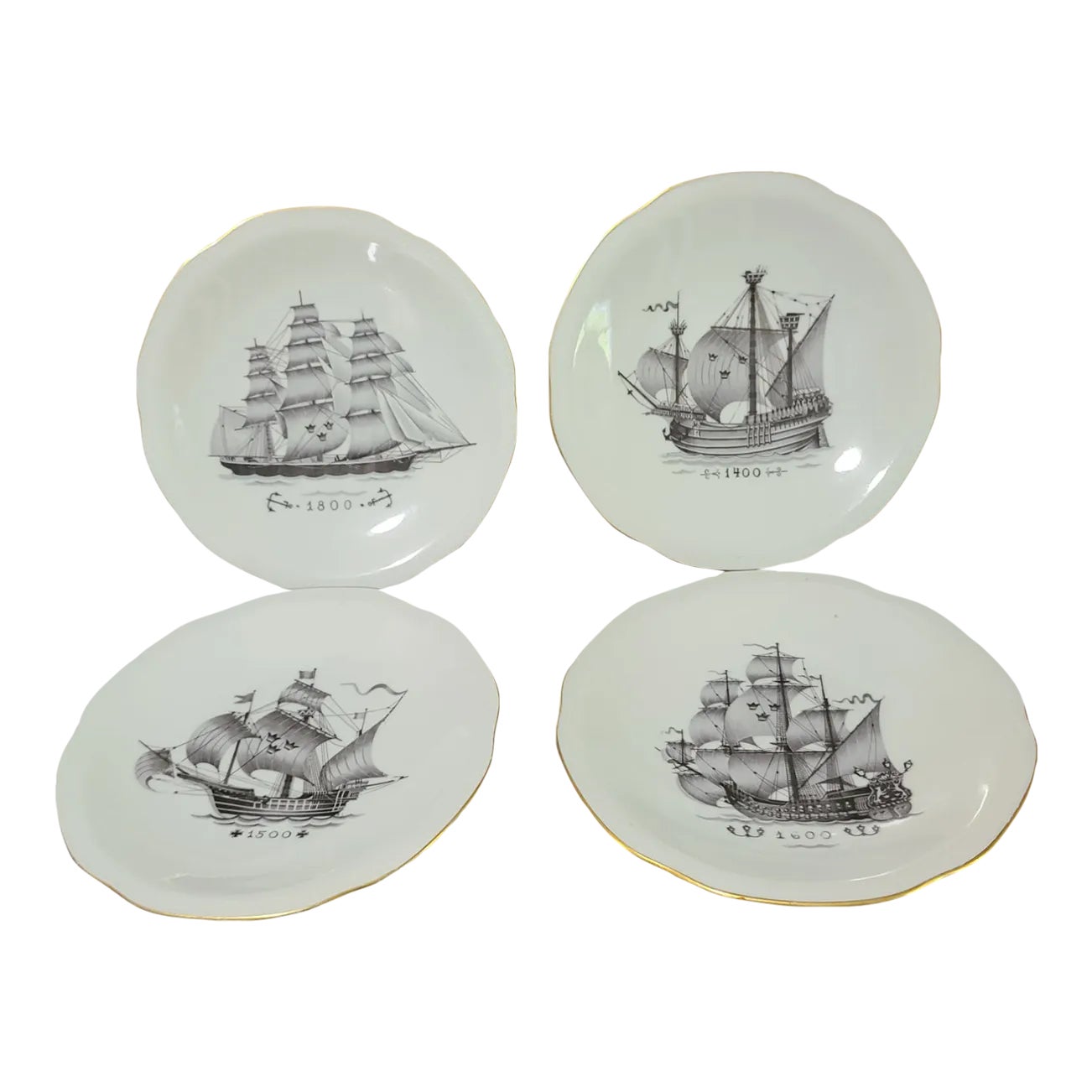 Vintage Set of 4 Nautical Sailing Ships Plates Sweden Alp ...