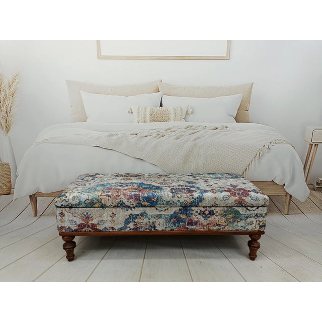 Bohemian Printed Rug Upholstered Lift Top Storage Bench | Chairish