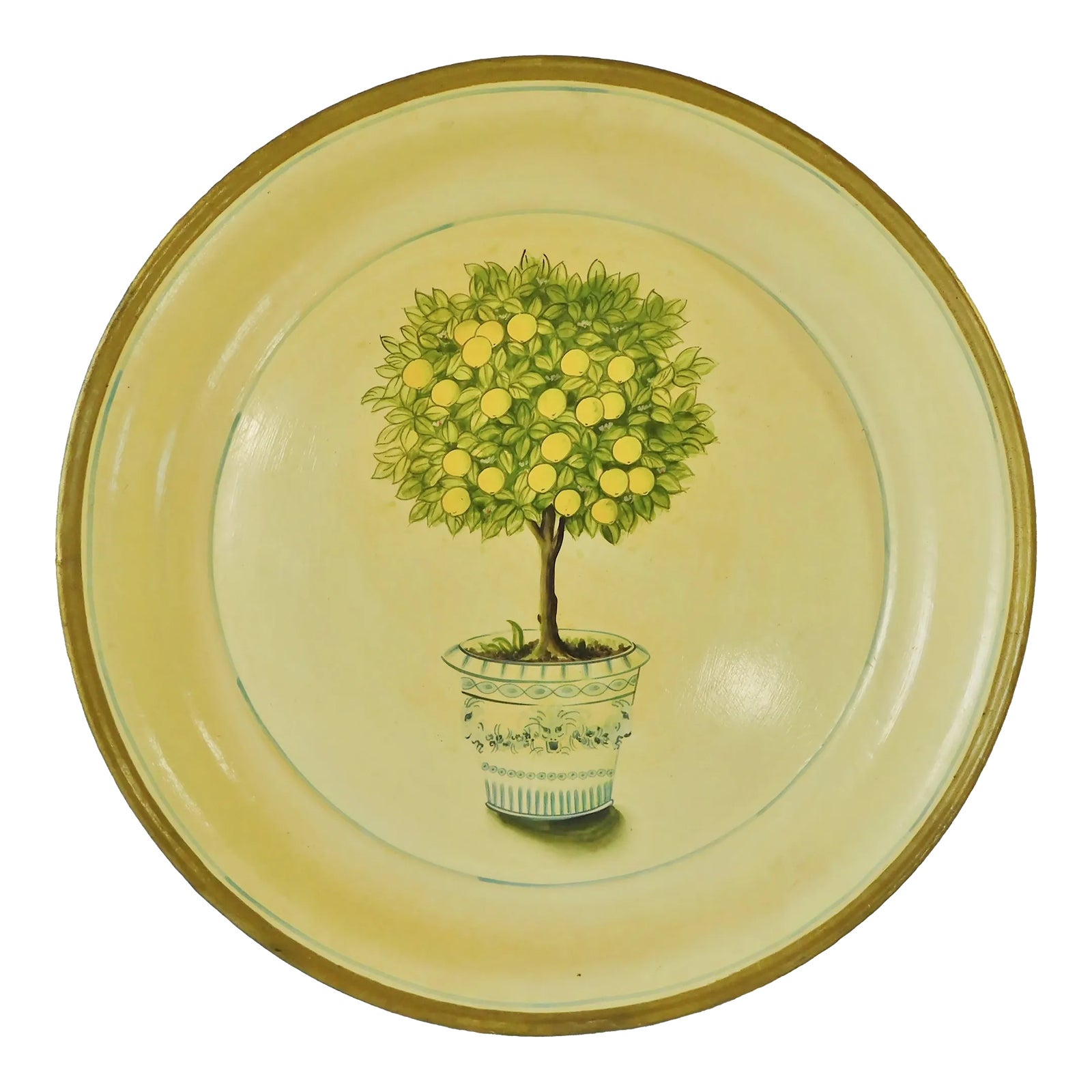 Large Vintage Round Hand Painted Lemon Tree Wall Charger Tray | Chairish