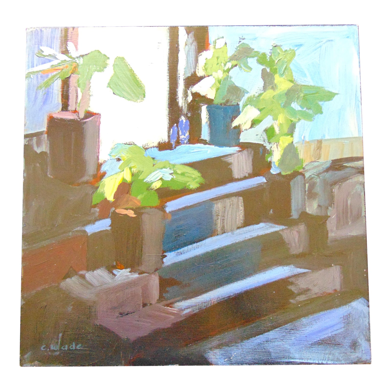Vintage Original Oil Painting on Board "Lavanderos Steps" Carole Wade ...