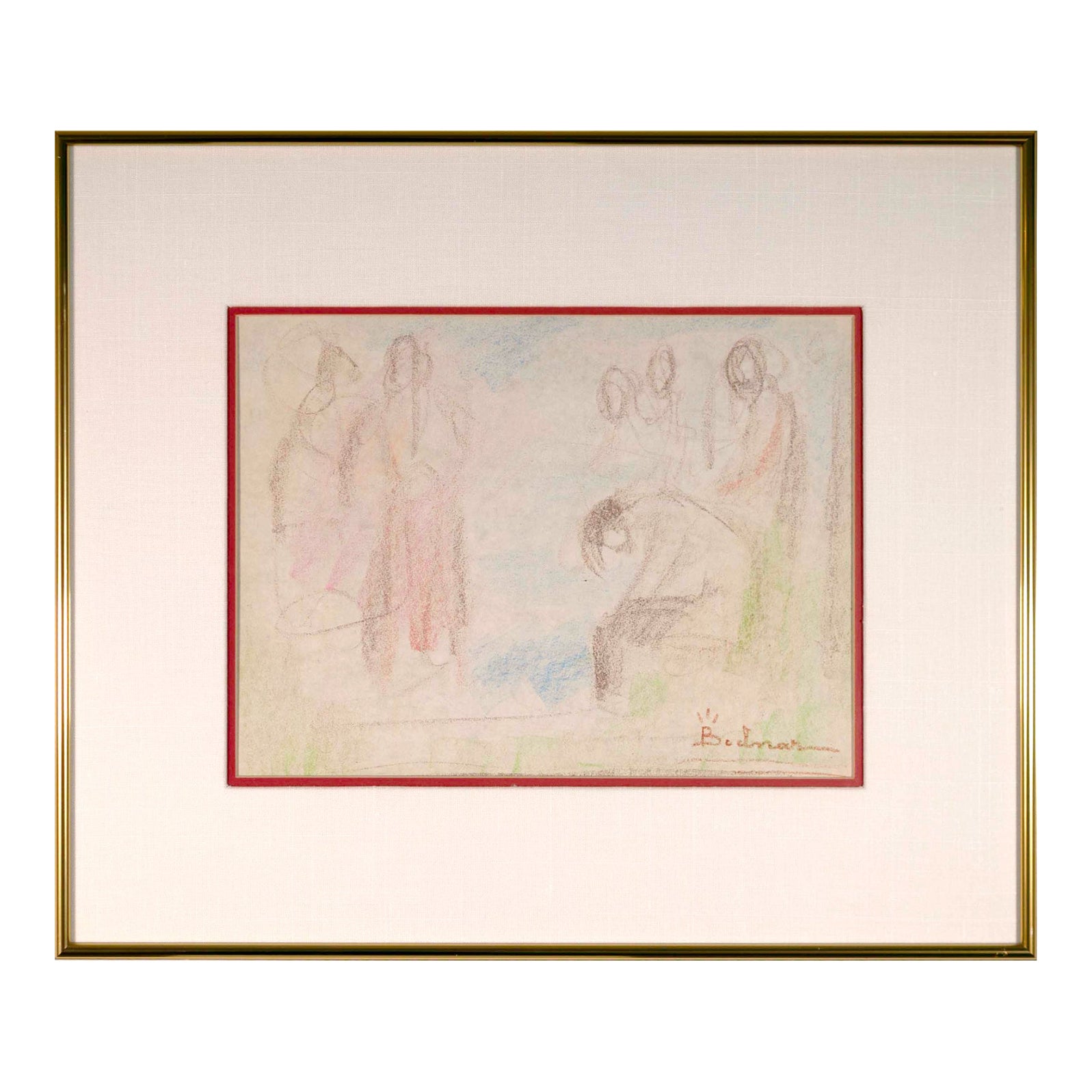 Bertalan Bodnar Signed Figurative Expressionist Colored Pencil Drawing on Paper | Chairish