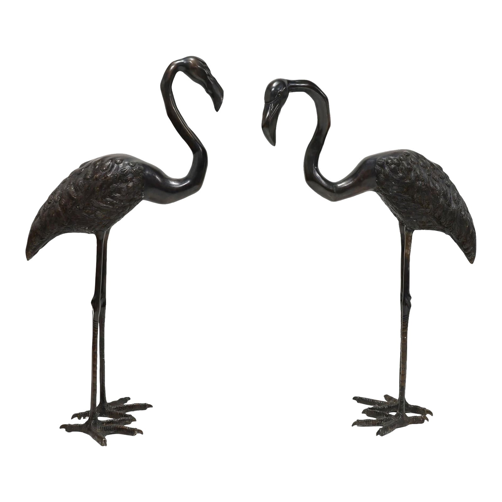 Mid 20th Century Large Bronze Flamingo Bird Sculptures by Hattakitkosol ...