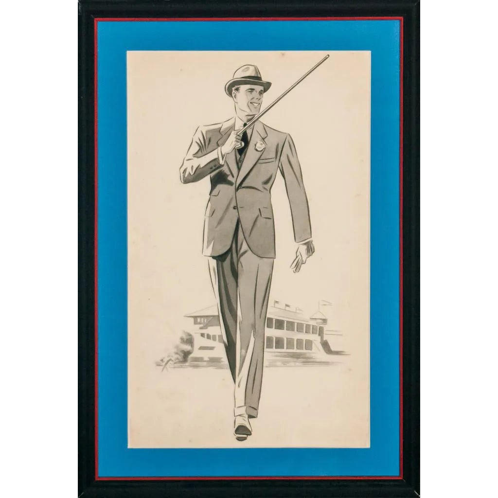 "Dapper Gent Strolling at Racetrack" Illustration | Chairish