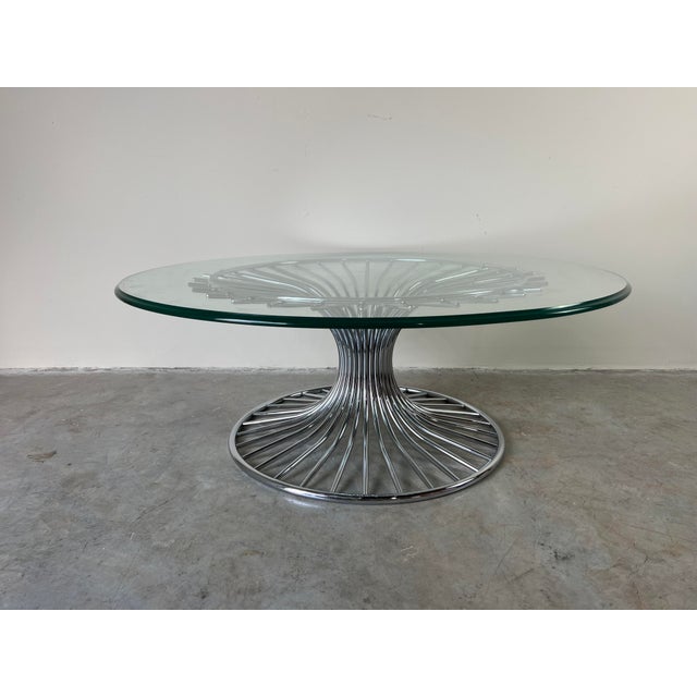 Mid-Century Italian Design Sculptural Chrome Base Coffee Table W/ Glass Top | Chairish