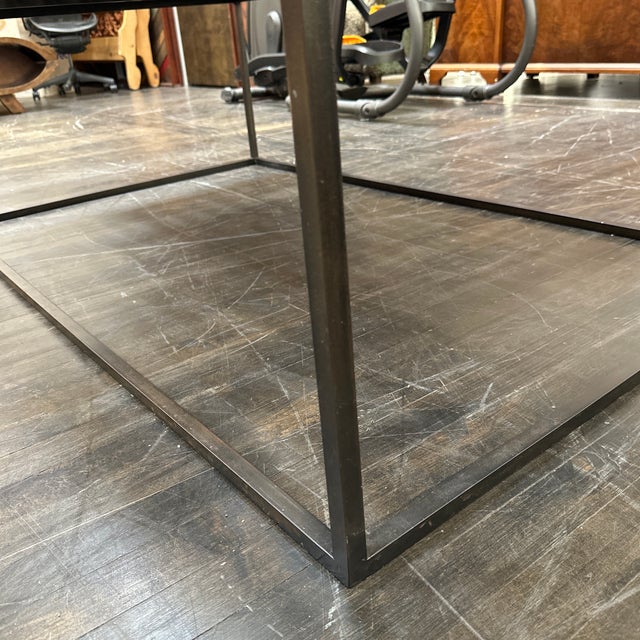 Custom Design Wood Slatted Coffee Table + Brass Edges | Chairish