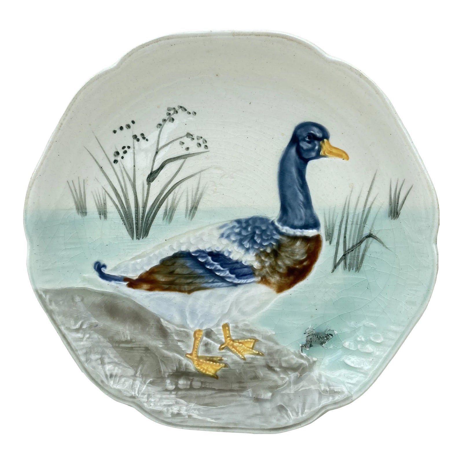 19th Century Majolica Mallard Duck Plate Choisy Le Roi | Chairish
