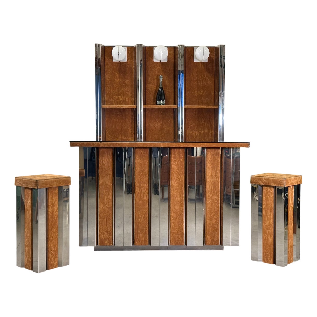 Vintage Steel Bar Cabinet and Stools, 1970s, Set of 4 | Chairish