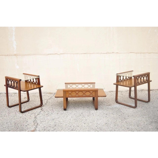 Vintage Mid Century Modern Mahogany & Glass Coffee Table & Pair End ...