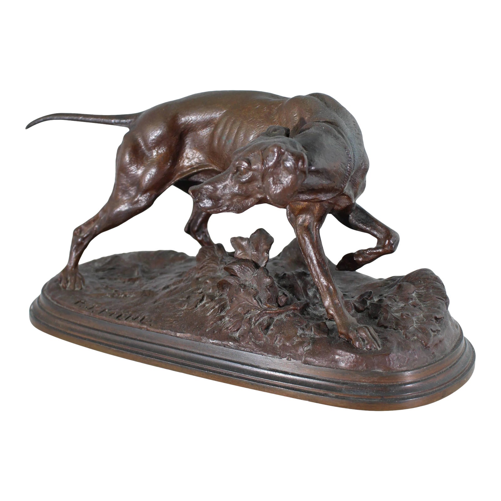 Pierre Jules Mene Bronze, "Chien Braque a La Feuille" | Chairish