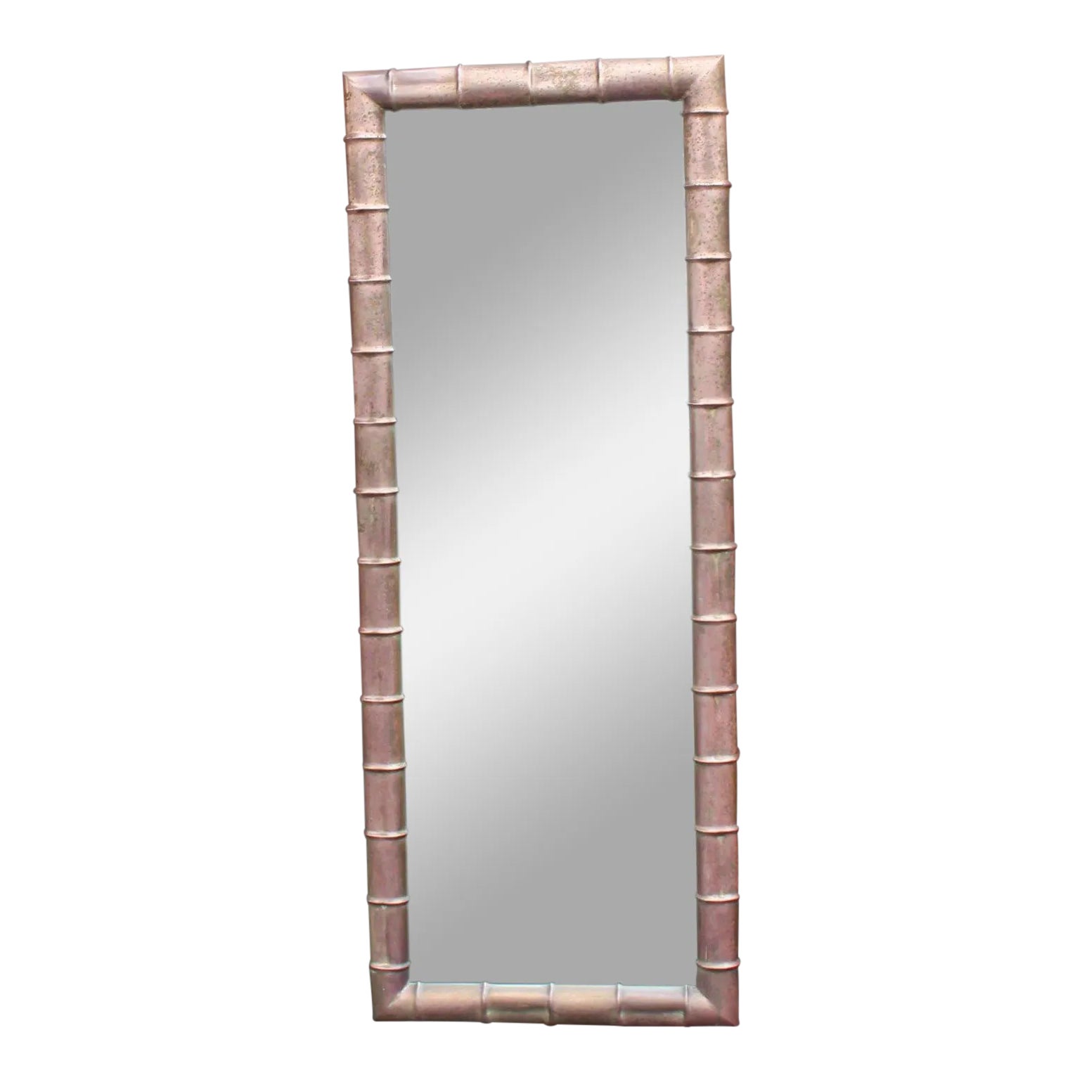 Mid-Century Modern Faux Bamboo Weathered Copper Rectangular Mirror ...