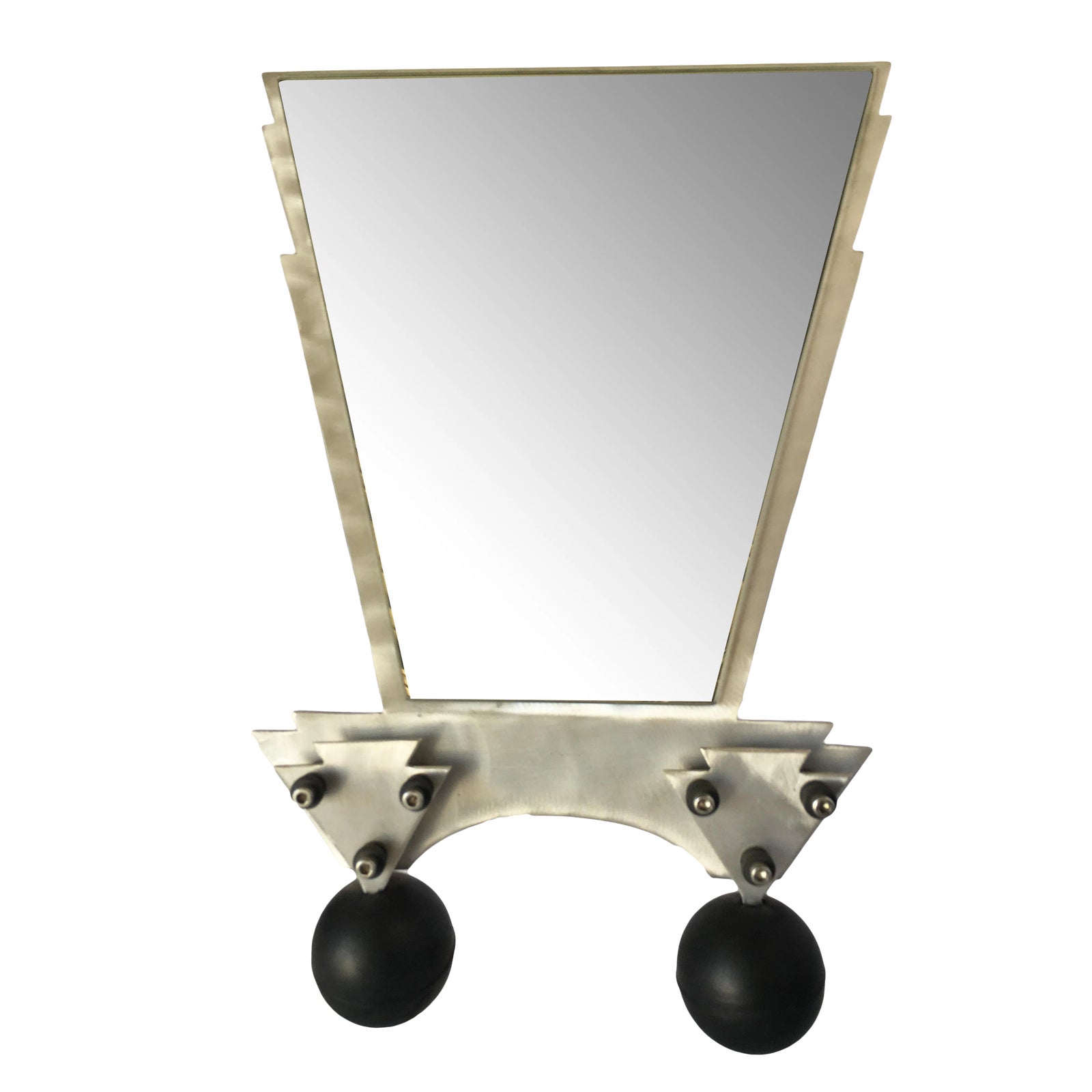 Custom Memphis Style Machined Metal Table Top Vanity Mirror | Chairish