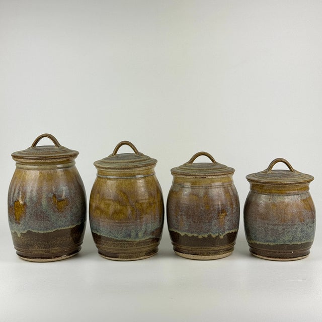Set of 4 Signed Vintage Lidded Ceramic Glazed Jars, in Different ...