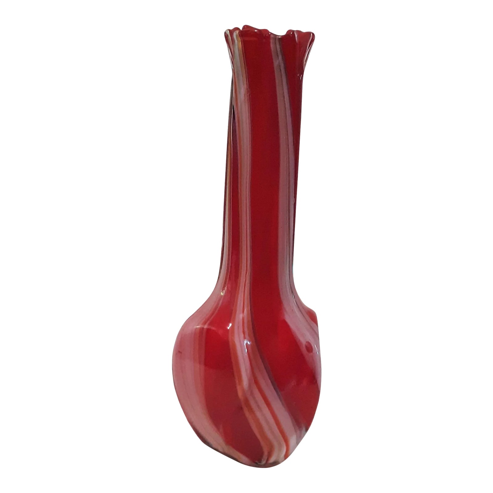 Vintage Mid Century Norcrest Red Striped Glass Vase | Chairish