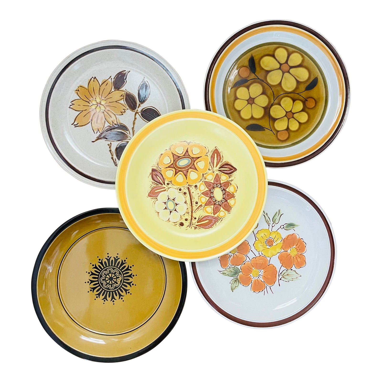 Mismatched Set of 5 Vintage Floral Stoneware Chop Plates or Extra Large ...
