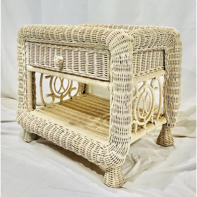 Vintage Hollywood Regency Style Woven Wicker Bedside Table Chairish