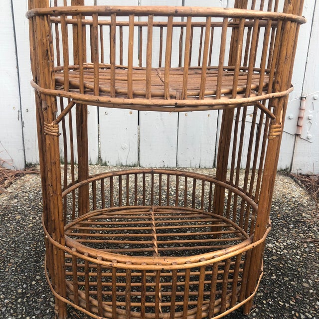 Vintage Bamboo Tall Circular Round Three Tiered Bar Cart Storage | Chairish